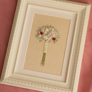 Hand Embroidery Frame Custom Wedding Bouquet Design Anniversary Gift ...