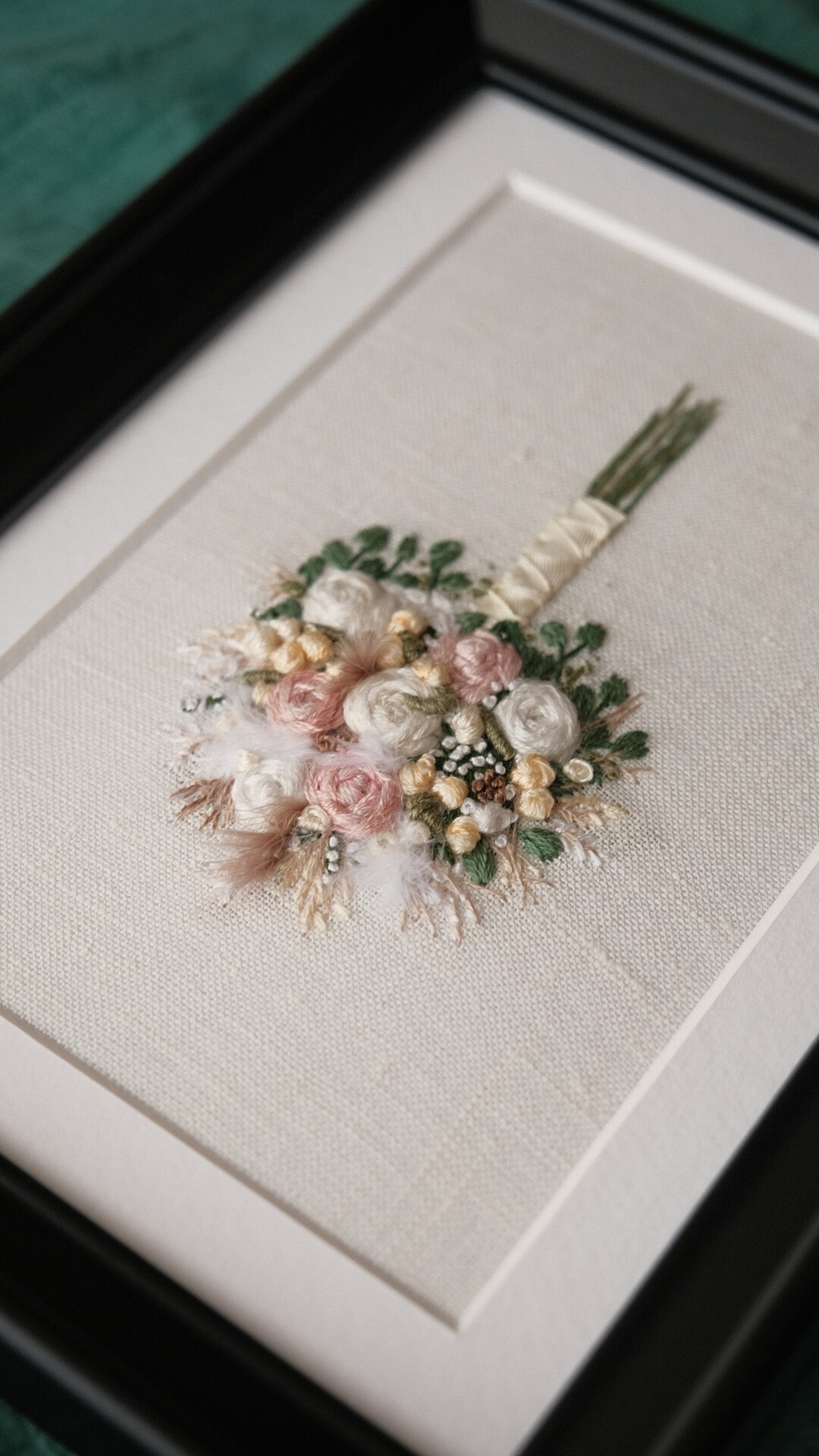 Hand Embroidery Frame Custom Wedding Bouquet Design Anniversary Gift ...