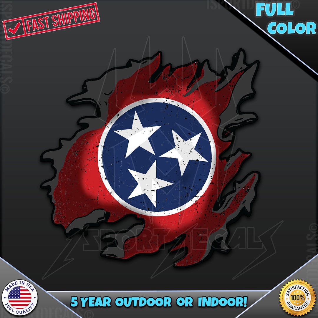 Tennessee Tristar State Flag Torn Rip 084 Car Truck Wall Window Car ...