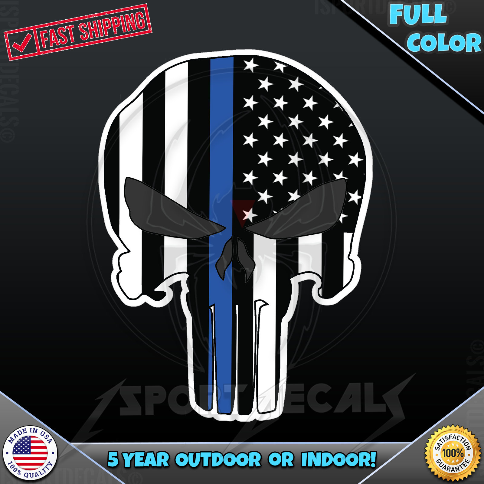Punisher Skull Thin Blue Line Police US United States Flag HD - Etsy