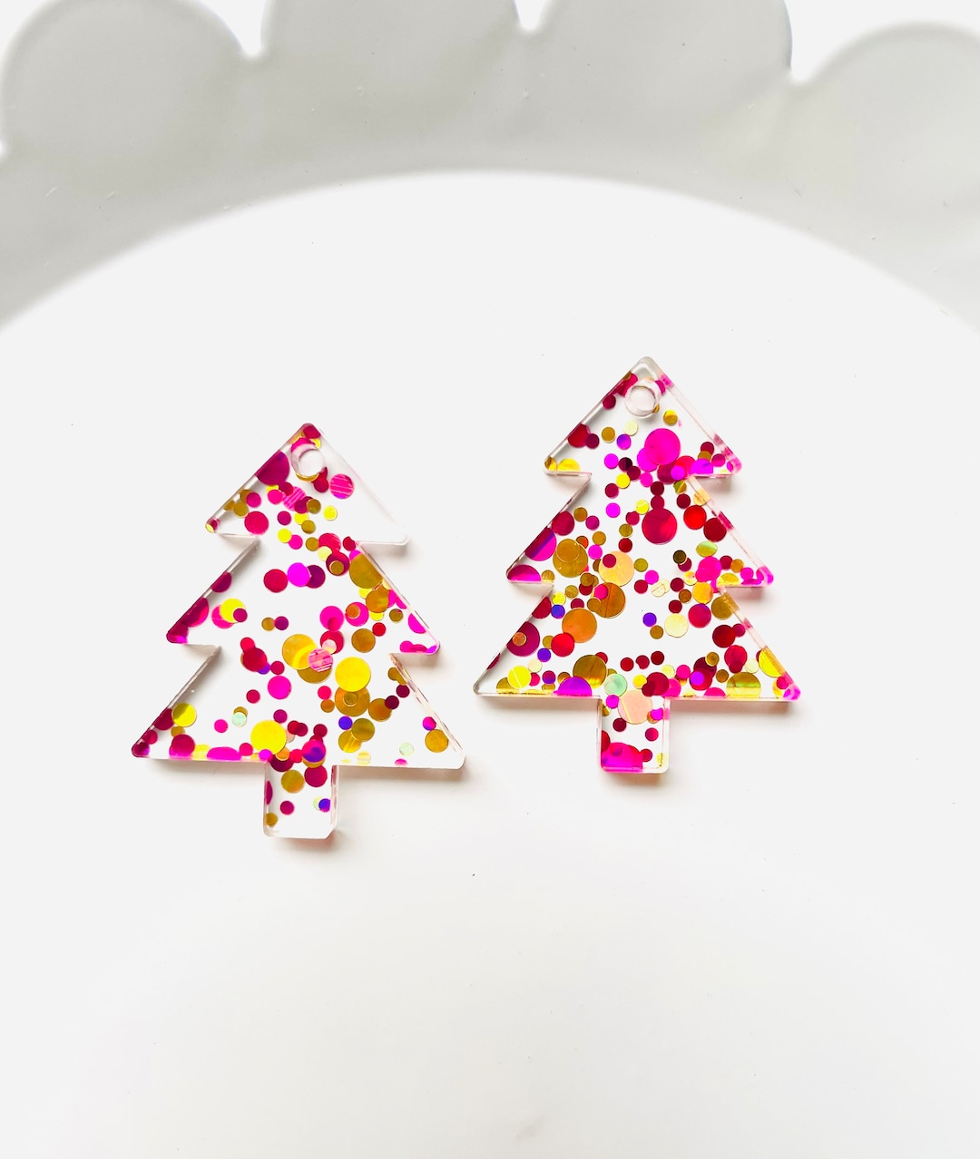 Acrylic Pink & Gold Christmas Tree Charms Christmas Tree - Etsy