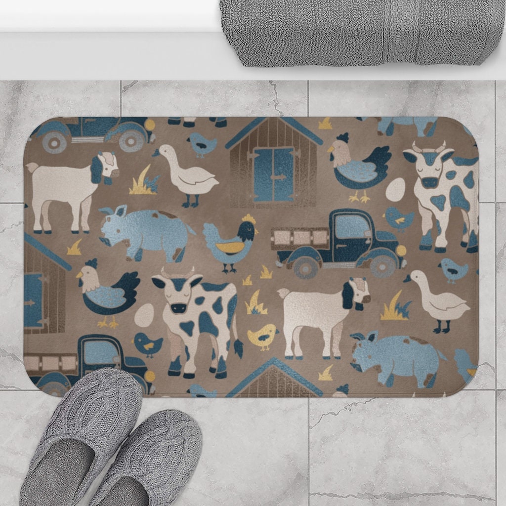 Farmhouse Farm Animals Bath Mat Bath Sets Bath Mat Rug | Etsy