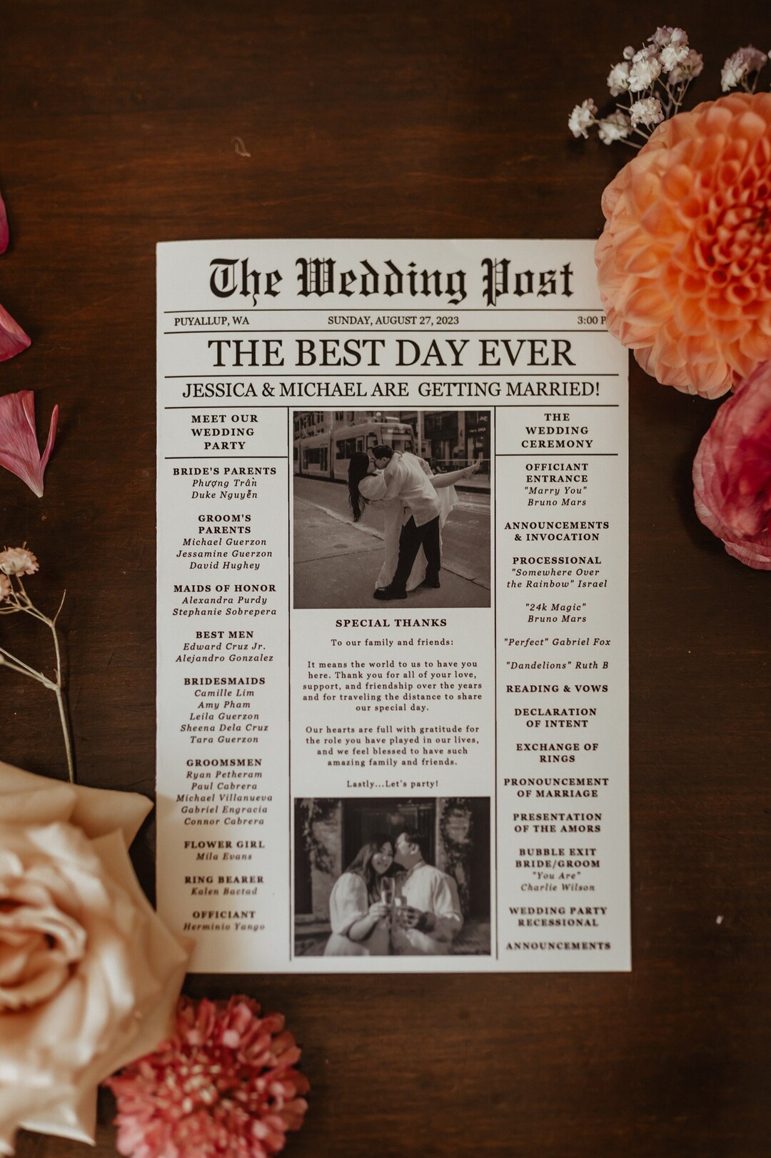 Newspaper Style Wedding Program Template CANVA - Etsy
