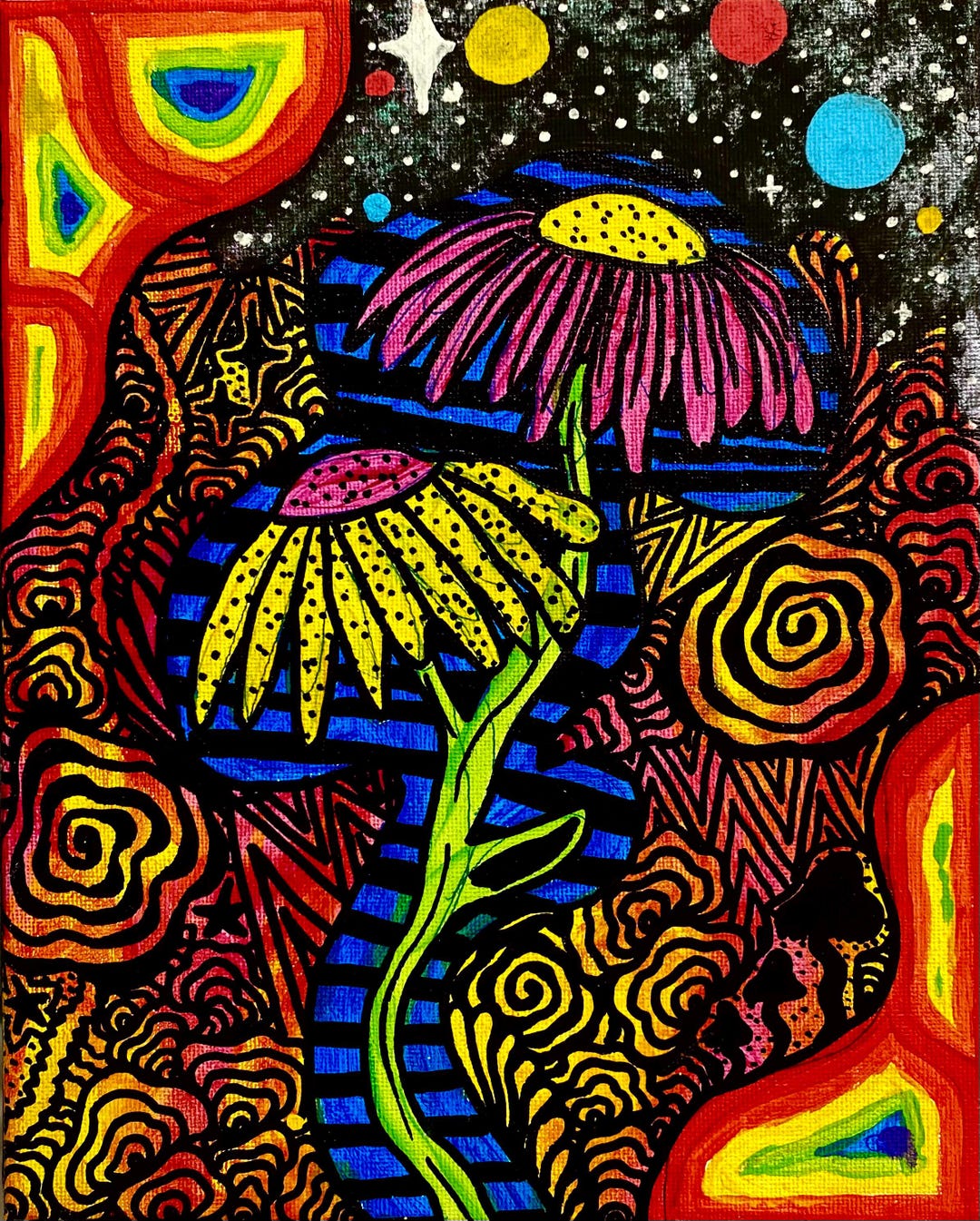 Trippy Flowers - Medium Canvas Painting - Etsy