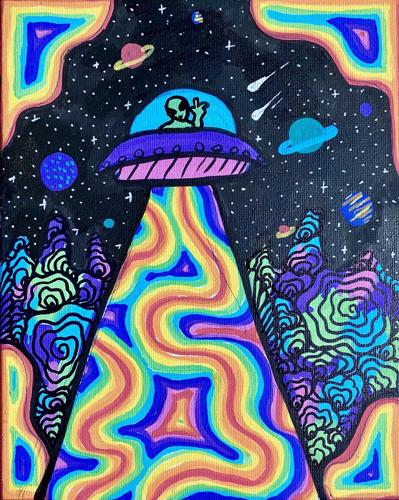 Alien Ufo Rainbow - Medium Canvas Painting - Etsy