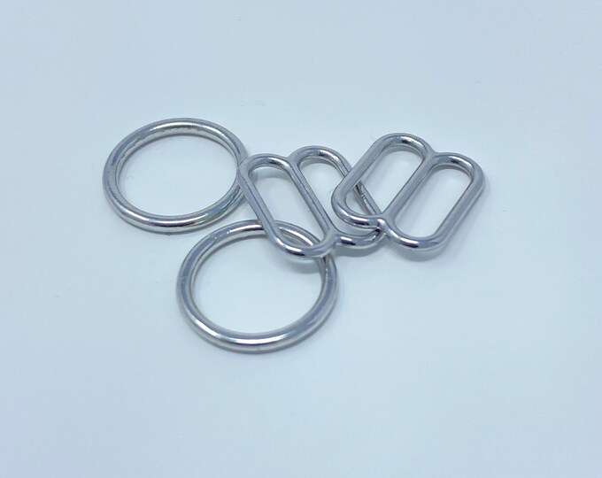 Set of Silver Ring and Slider 10mm, 3/8” for Bras, Bralettes, Swimming ...