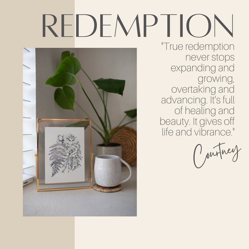 REDEMPTION Floral Sketch, Art Print, Pencil Sketch, Inspirational Art ...