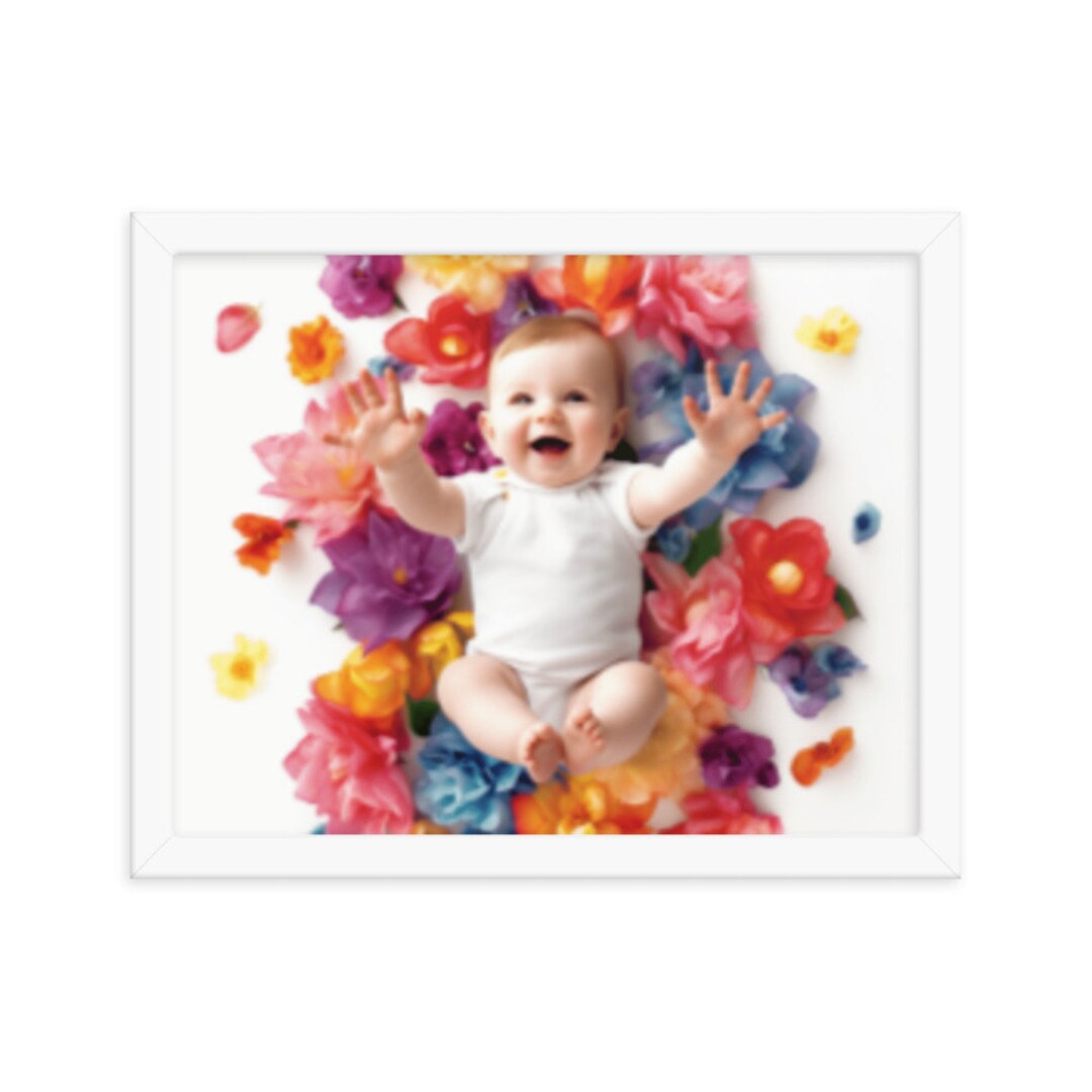 Baby Poster, Framed Baby Poster, Baby With Flowers Poster, Smiling Baby ...
