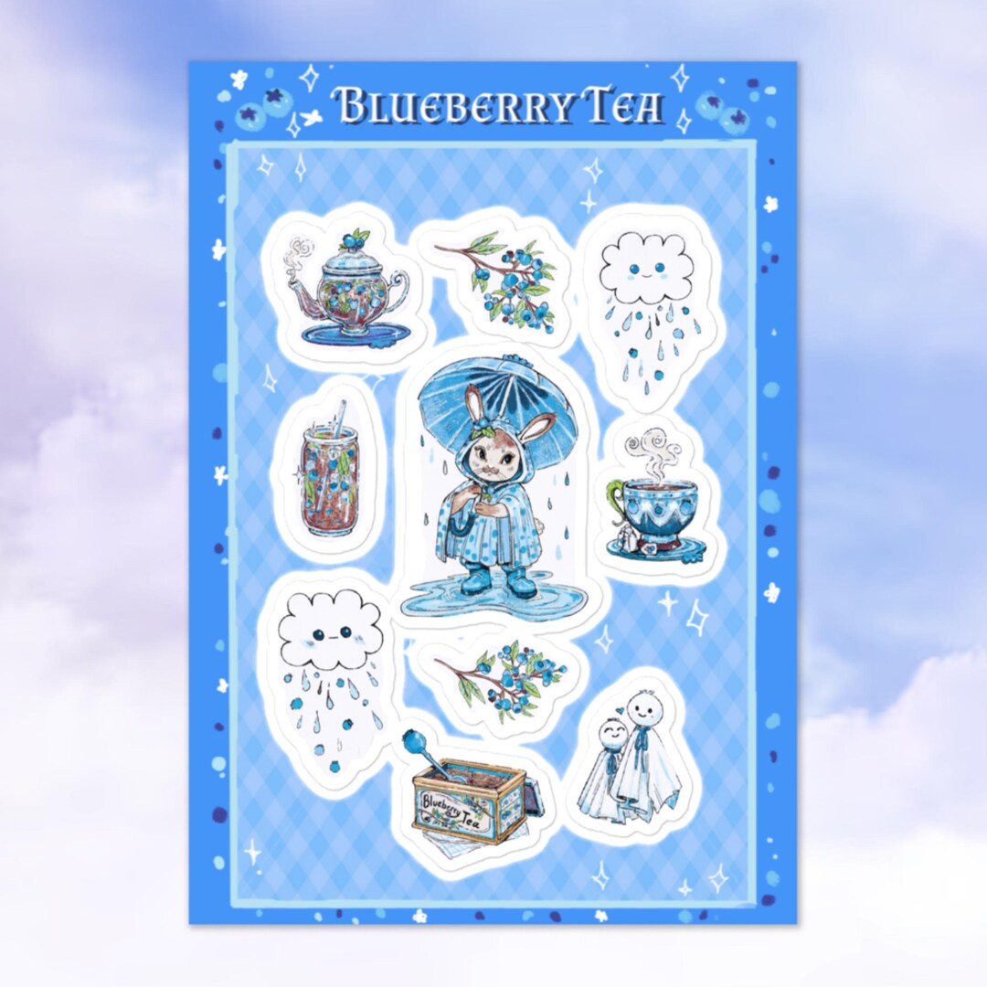 Blueberry Tea Sticker Sheet - Etsy