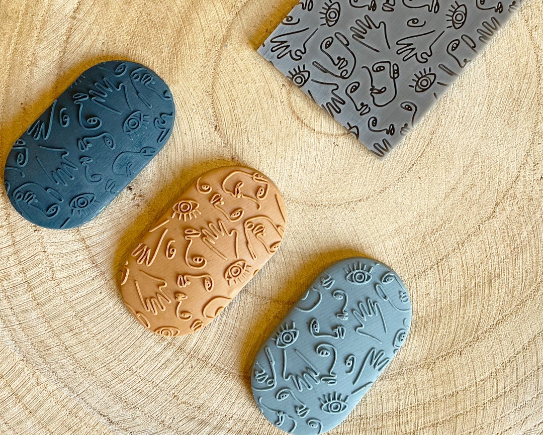 Line Art Faces Polymer Clay Texture Plate | Polymer Clay Line Art Stamp ...