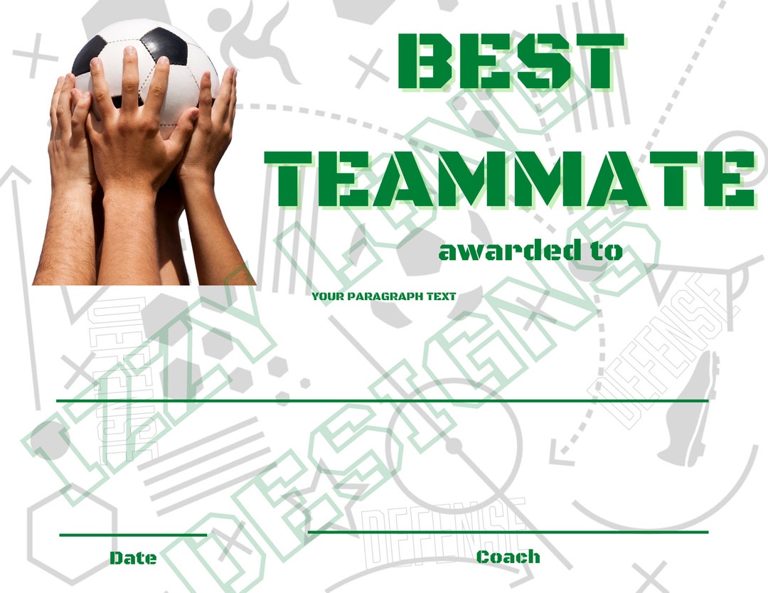 Soccer Awards Certificate Best Teammate - Etsy