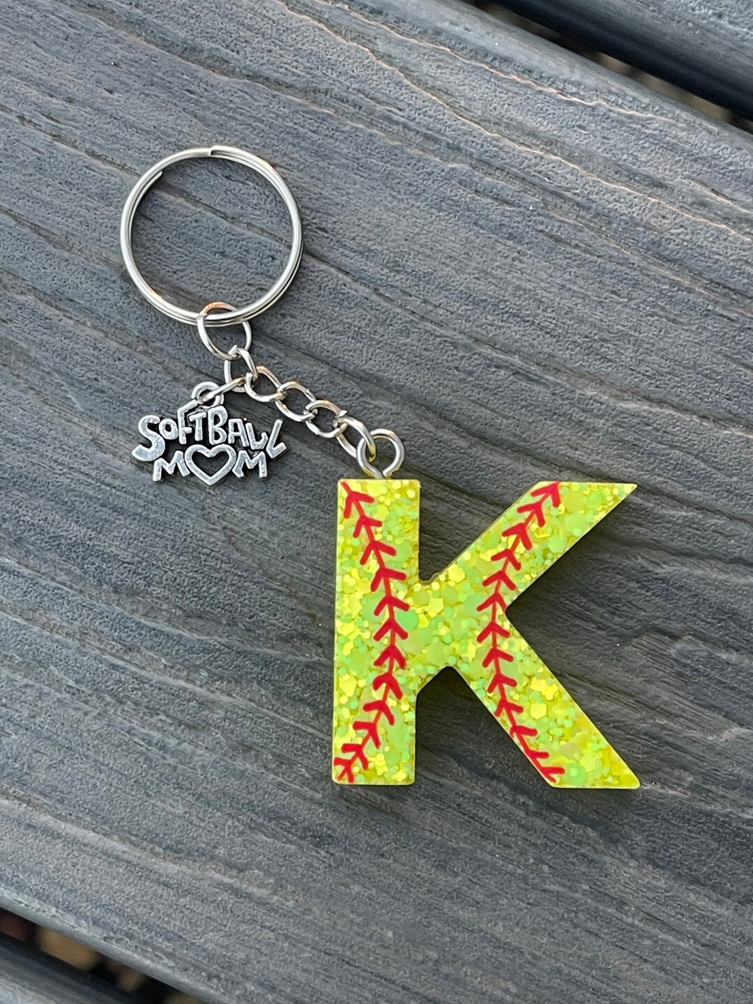 Softball Mom Keychain Personalized Initial - Etsy