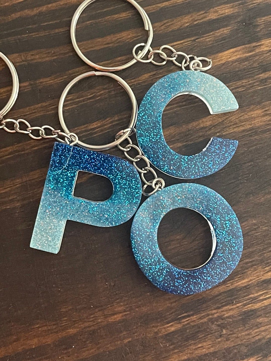 Blue Teal Ombre Keychain Personalized Initial - Etsy