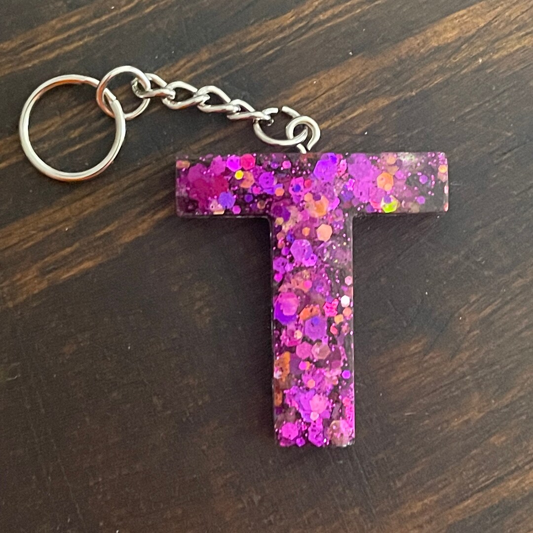 Purple Glitter Keychain Personalized Initial - Etsy