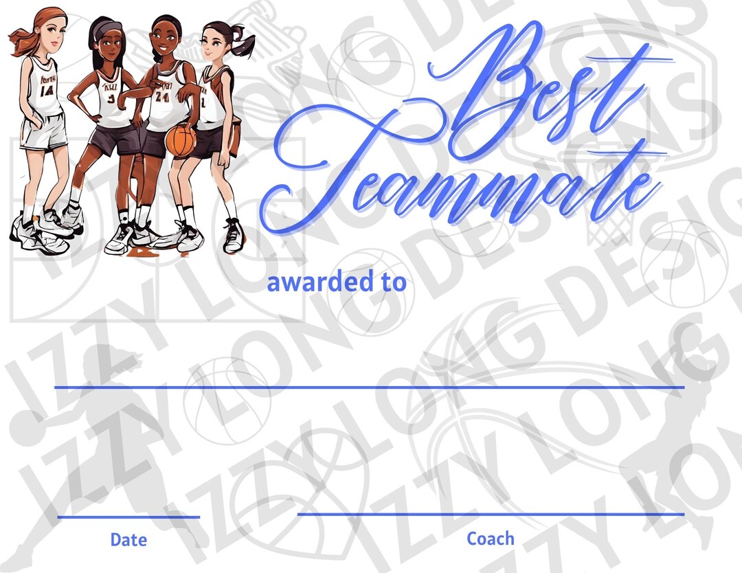 Basketball Award Certificate Best Teammate Lady Women - Etsy