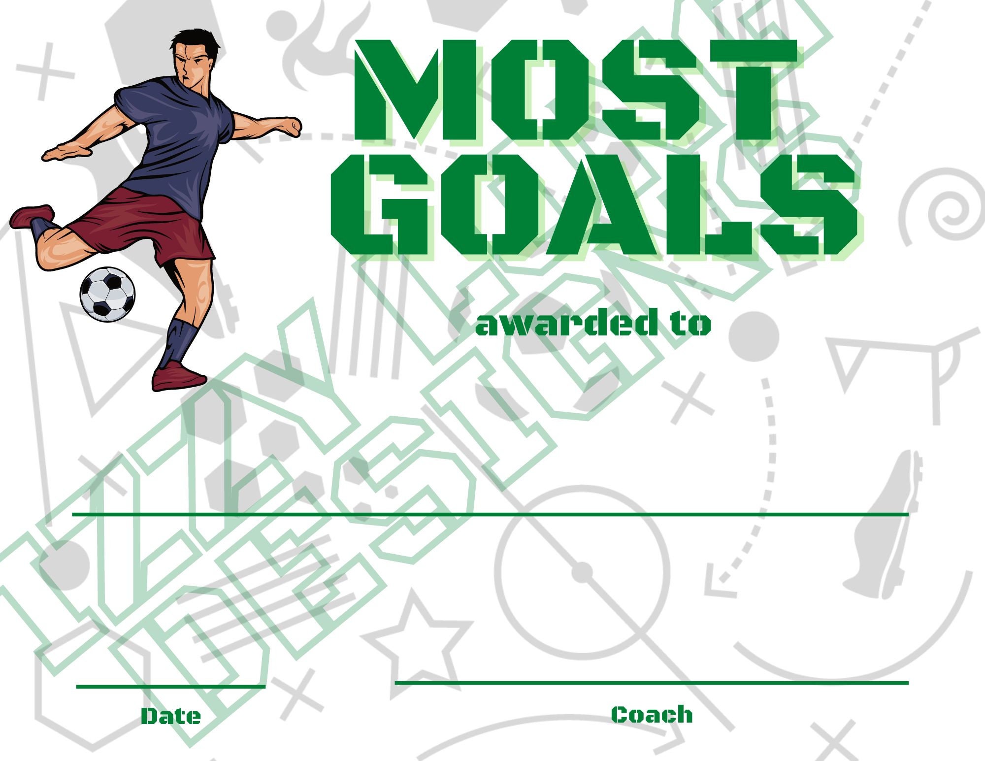 Soccer Awards Certificate Most Goals - Etsy