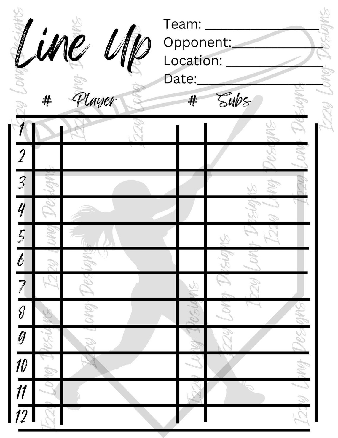 Baseball Softball Team Lineup Card Printable Player - Etsy