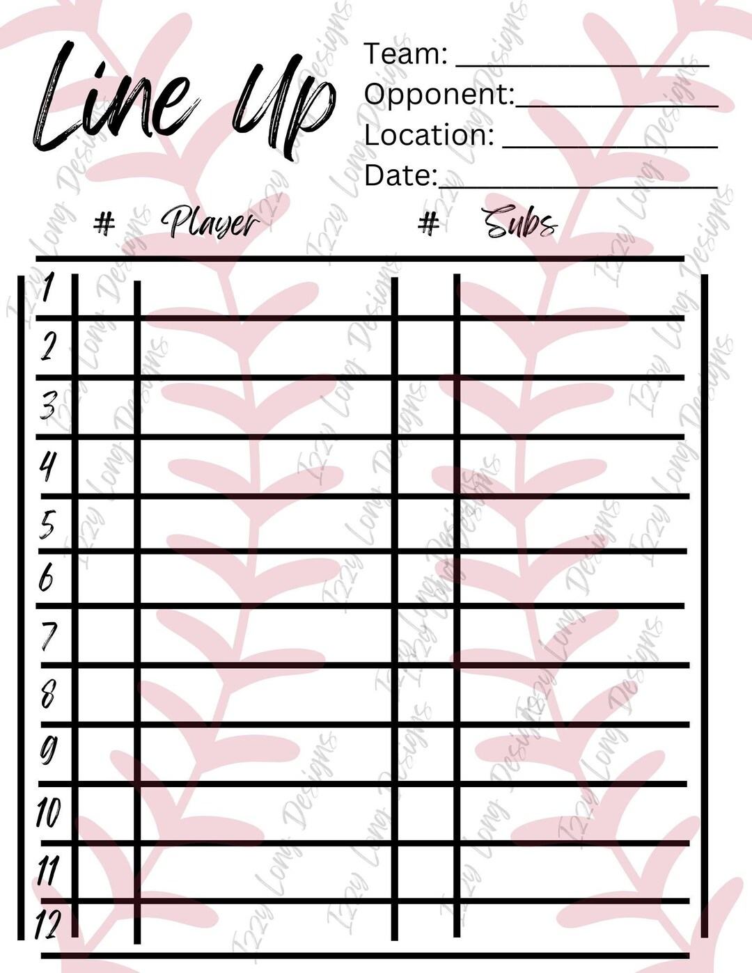 Baseball Softball Team Lineup Card Printable Stitches - Etsy