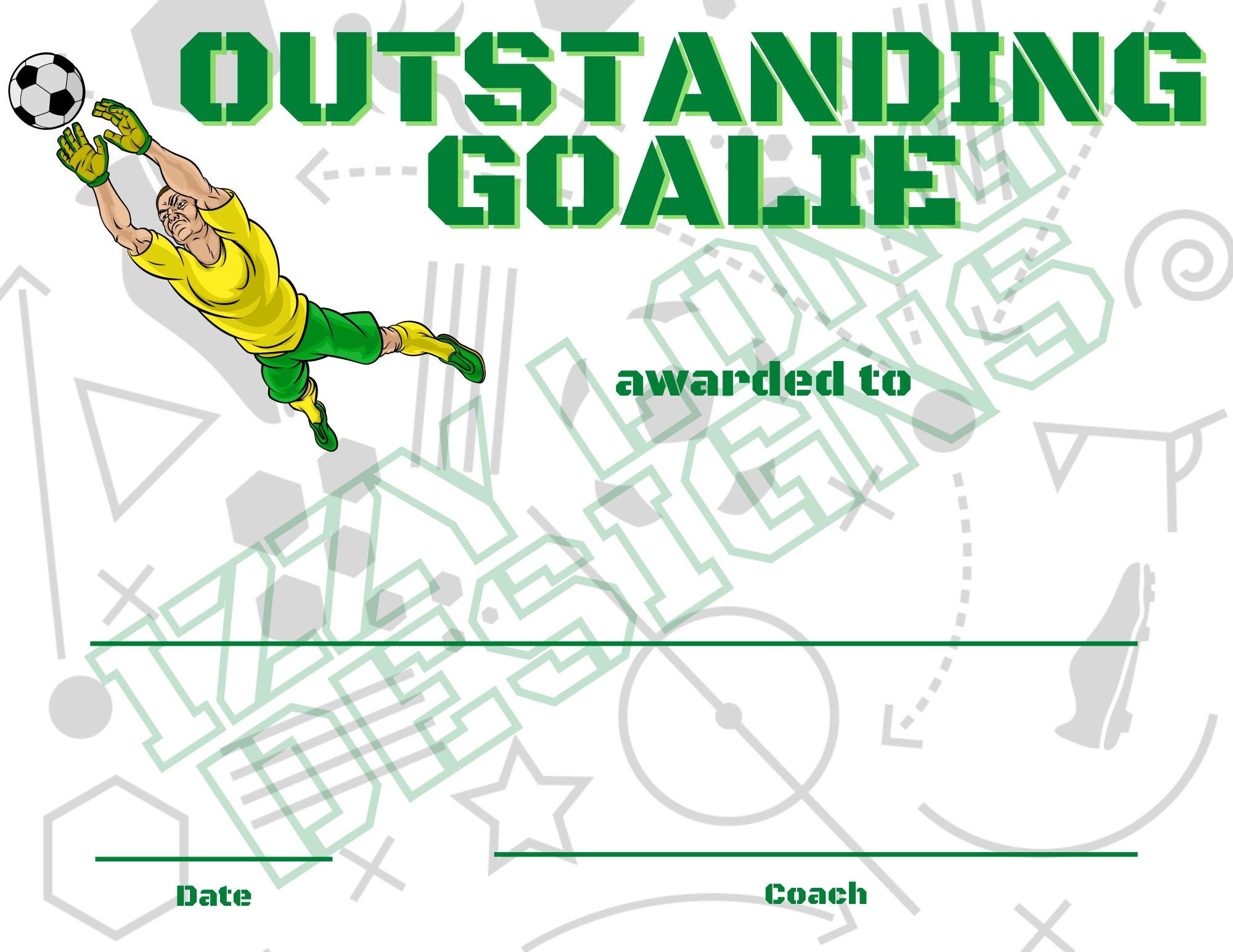 Soccer Awards Certificate Outstanding Goalie - Etsy