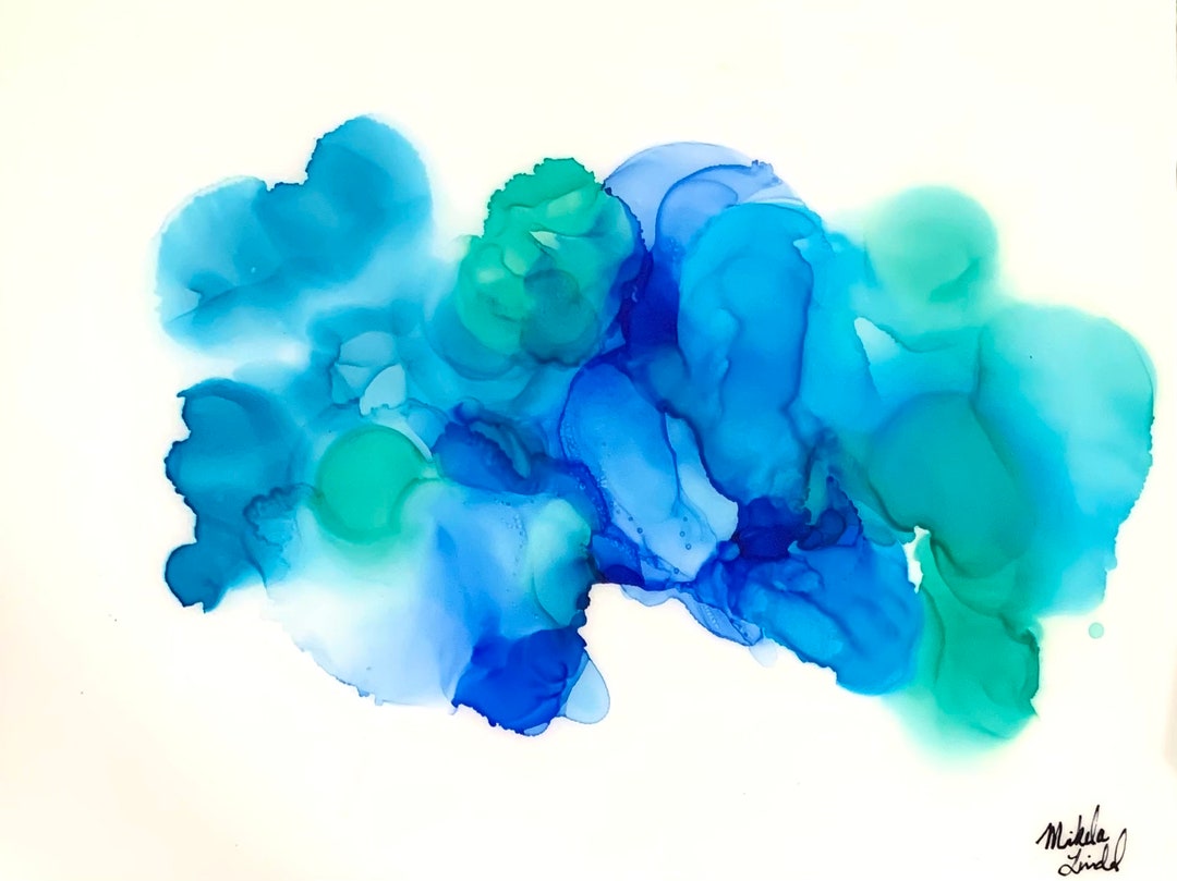 Whisper in Blue Original Alcohol Ink Painting With Clear - Etsy