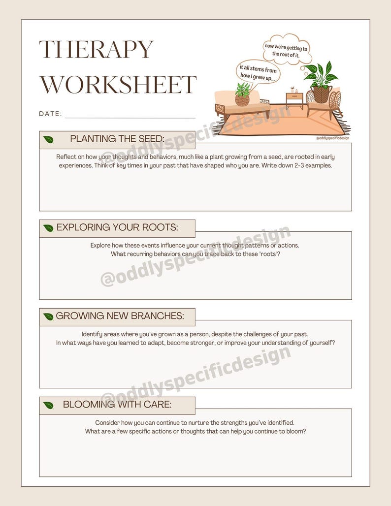 Therapy Worksheet, Digital Printable Work Sheet Download, Mental Health ...