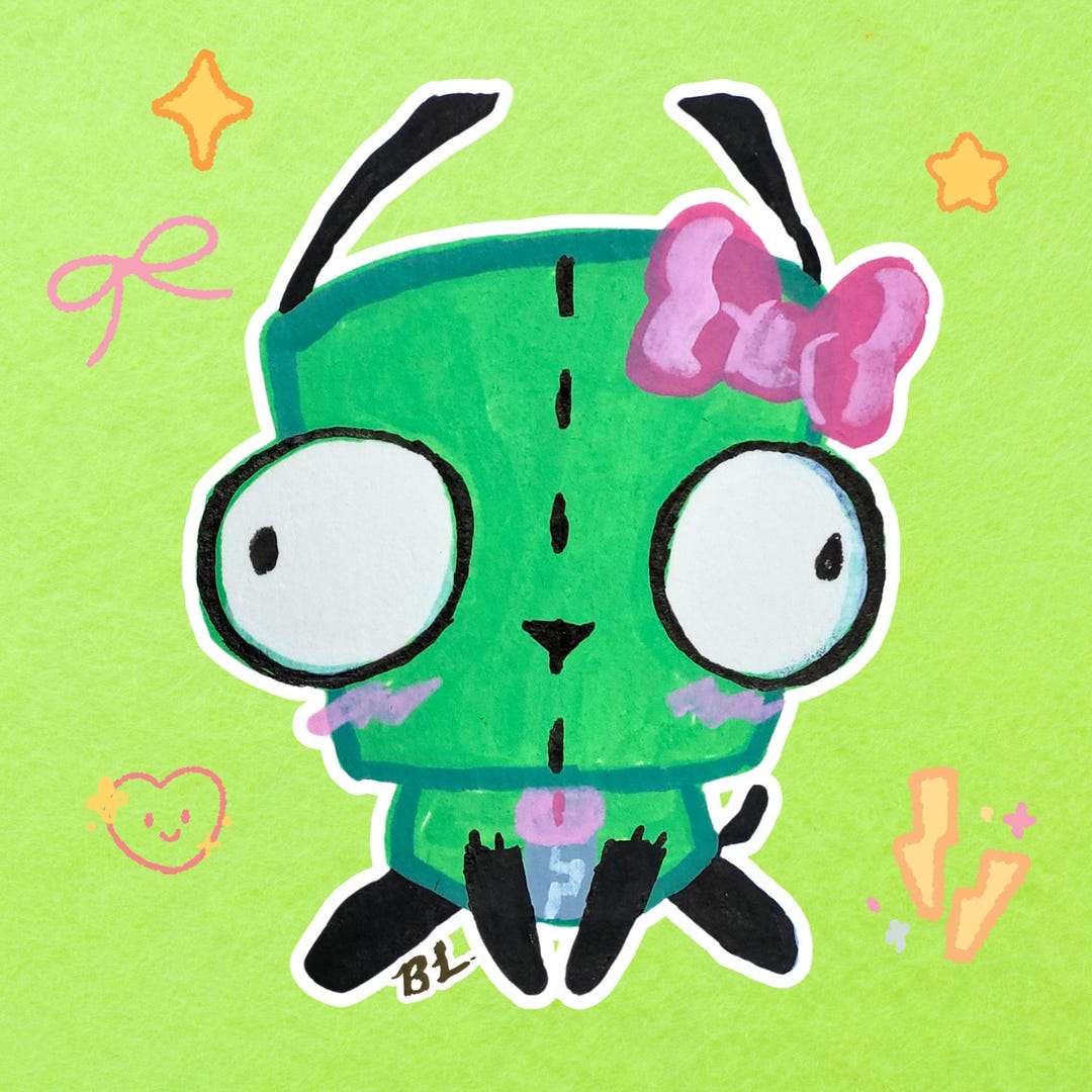 GIR With Bow Die-cut Sticker, Cute Laptop Stickers, Invader Zim, Hand ...