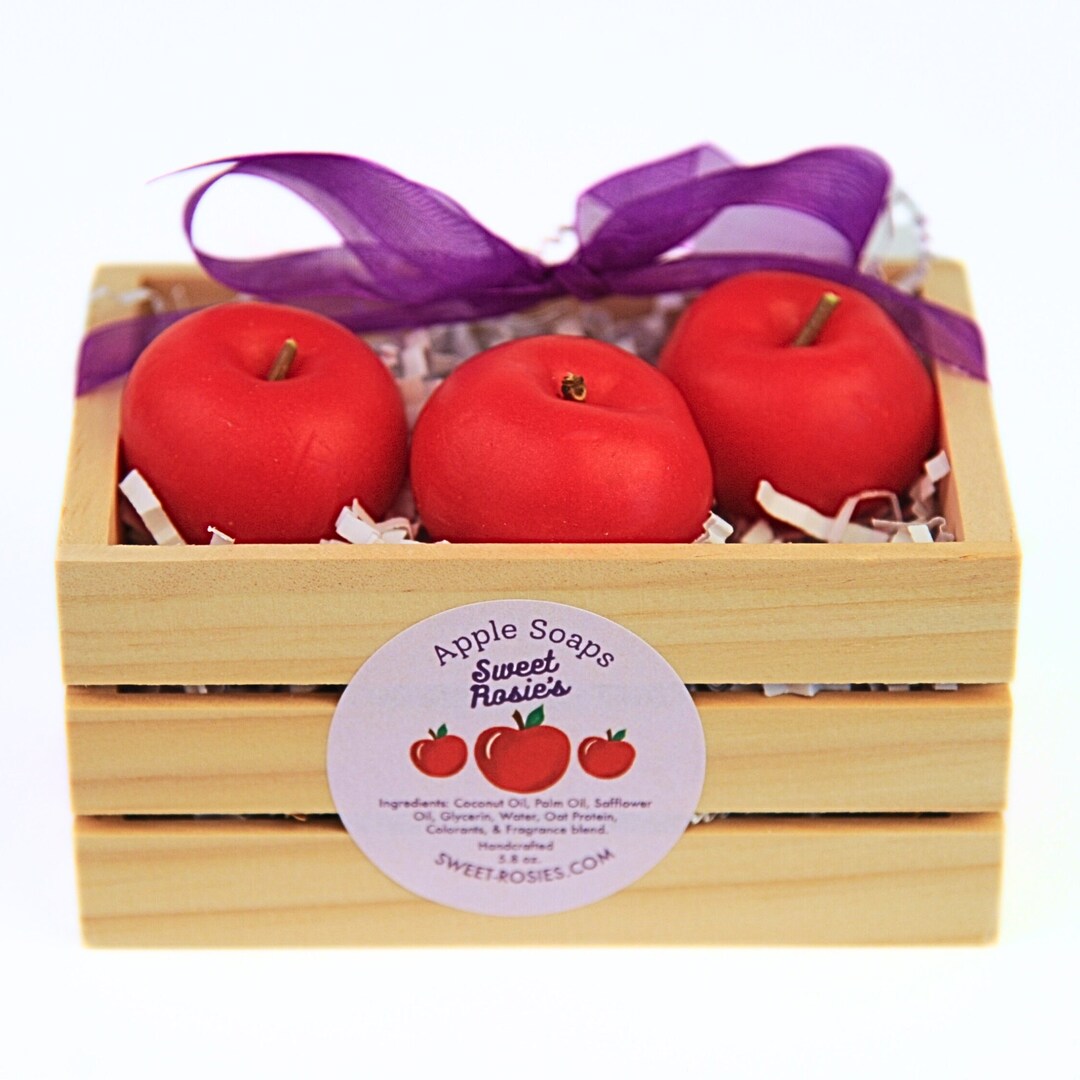 Apple Soap Gift Set: Vegan Red Apple Soaps in Wooden Crate - Etsy