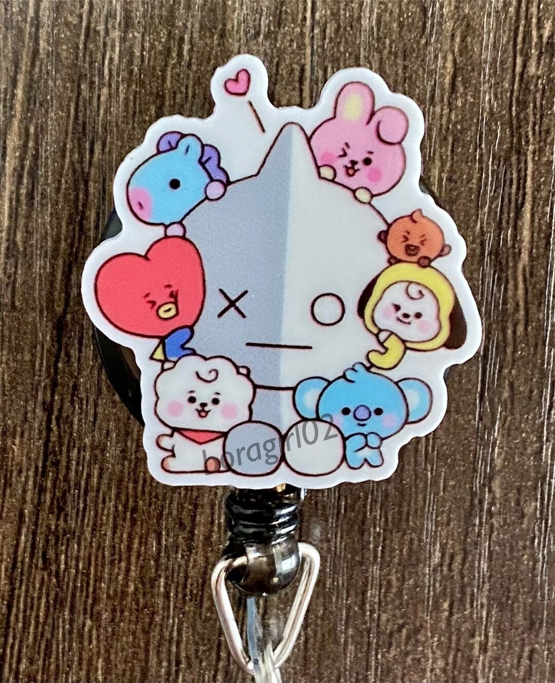 BTS Kpop Friends Bias OT7 Cartoon Retractable Acrylic ID Badge Reel ...