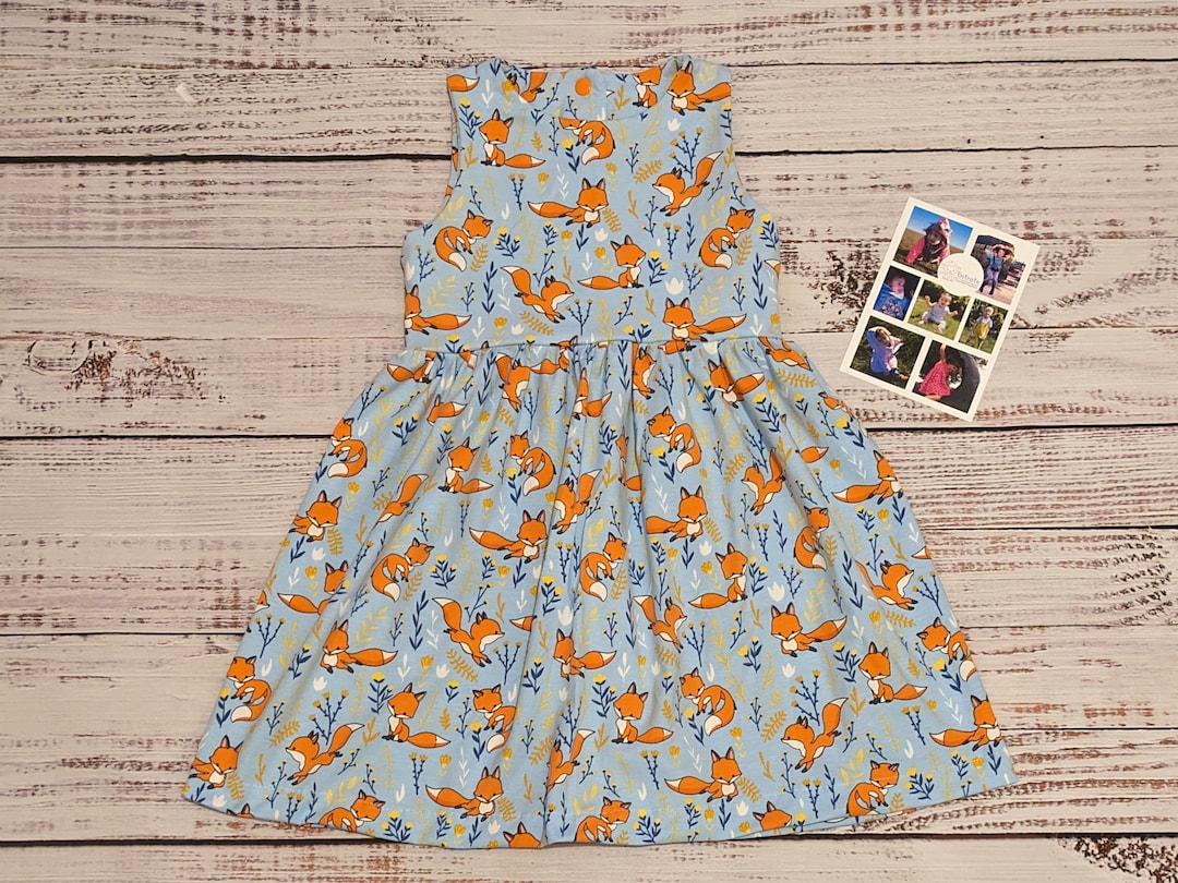 Sky Blue Foxes Dress | Foxes and Flowers Dress | Girls Fox Dress | Fun ...