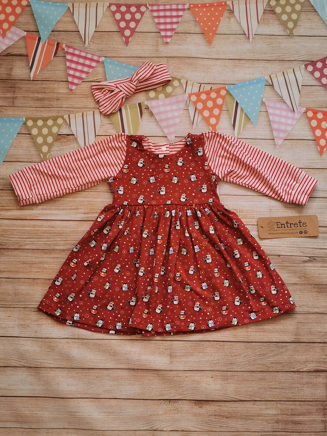 Red Penguins & Striped Dress | Girls Christmas Dress | Festive Dress ...