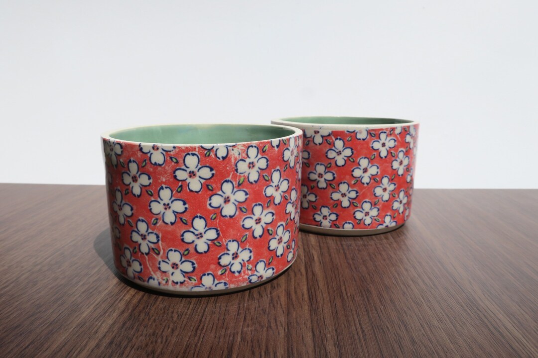 Red Stenciled Ceramic Planters - Etsy Australia
