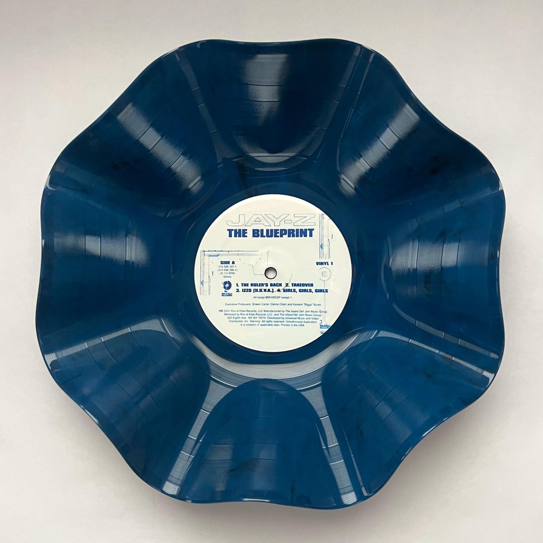 Record Bowl - Jay-z the Blueprint - Upcycled 12” Blue Marbled Vinyl ...