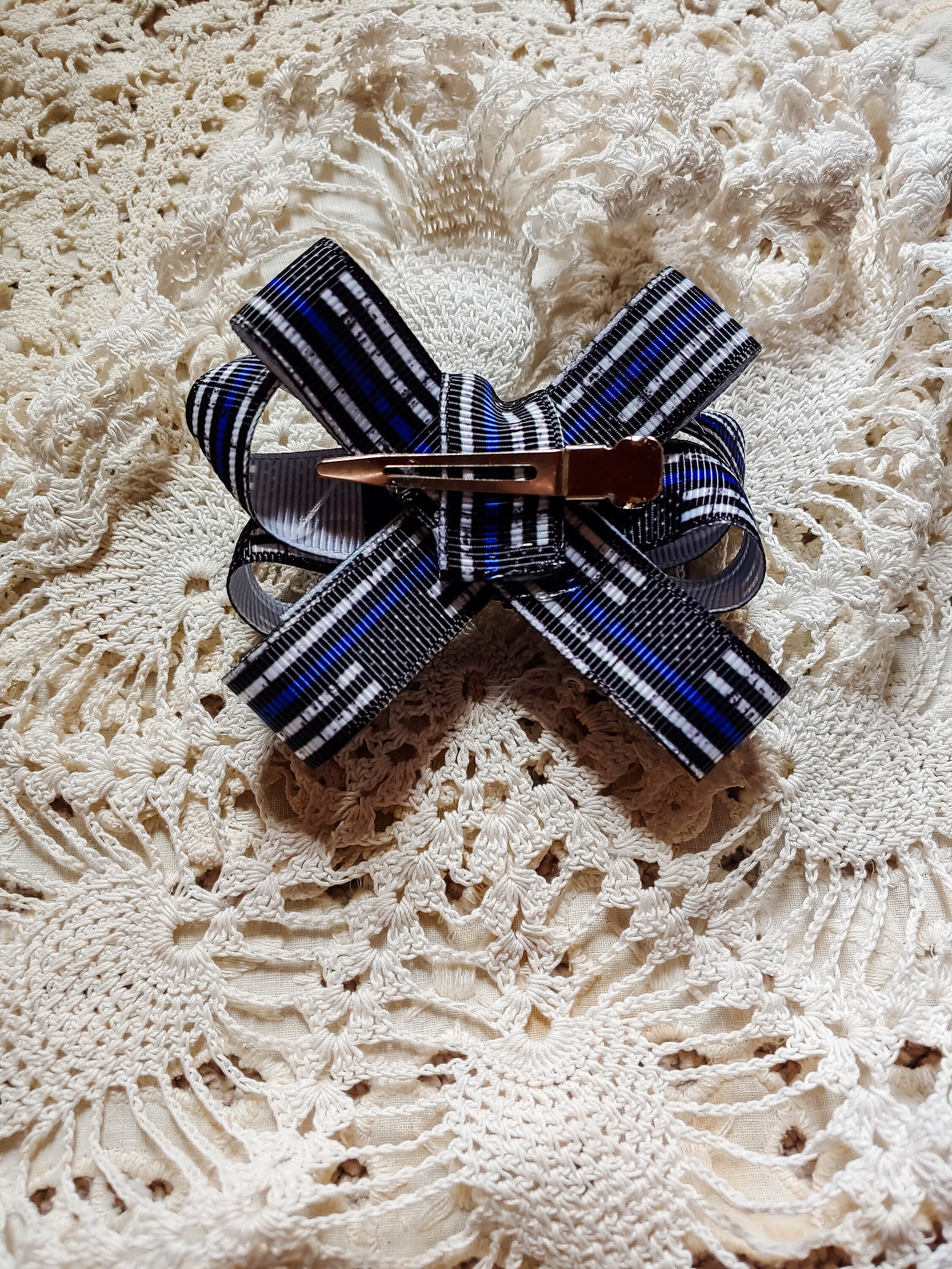 Blue Line Police Ribbon Hair Bow Barrette Accessory Law Enforcement ...