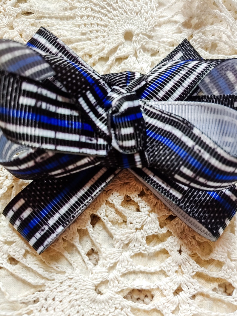 Blue Line Police Ribbon Hair Bow Barrette Accessory Law Enforcement ...