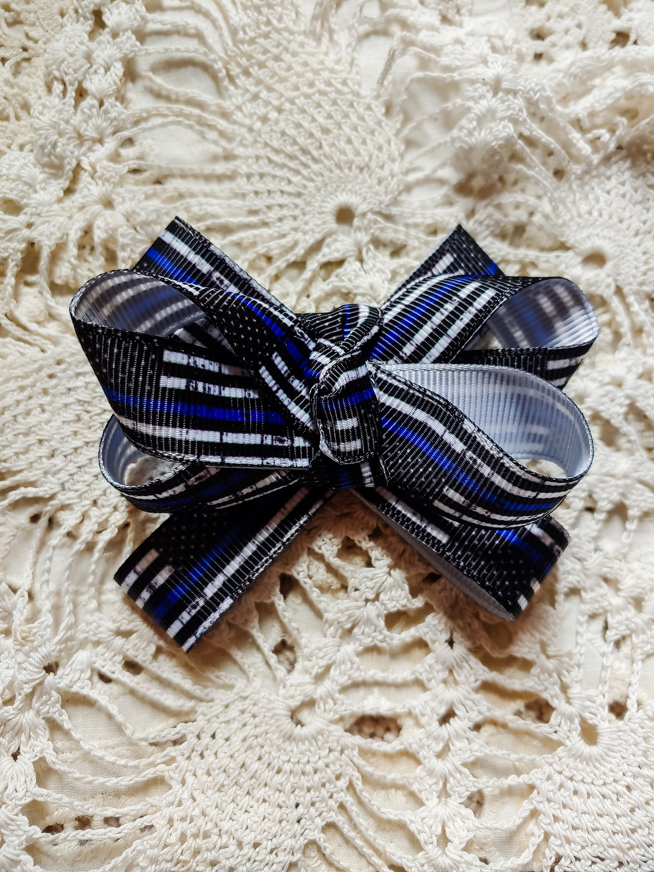 Blue Line Police Ribbon Hair Bow Barrette Accessory Law Enforcement ...
