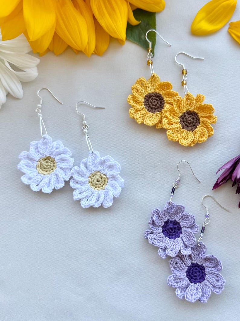 Sunflower Daisy Crochet Earrings Pattern PDF Download - Etsy