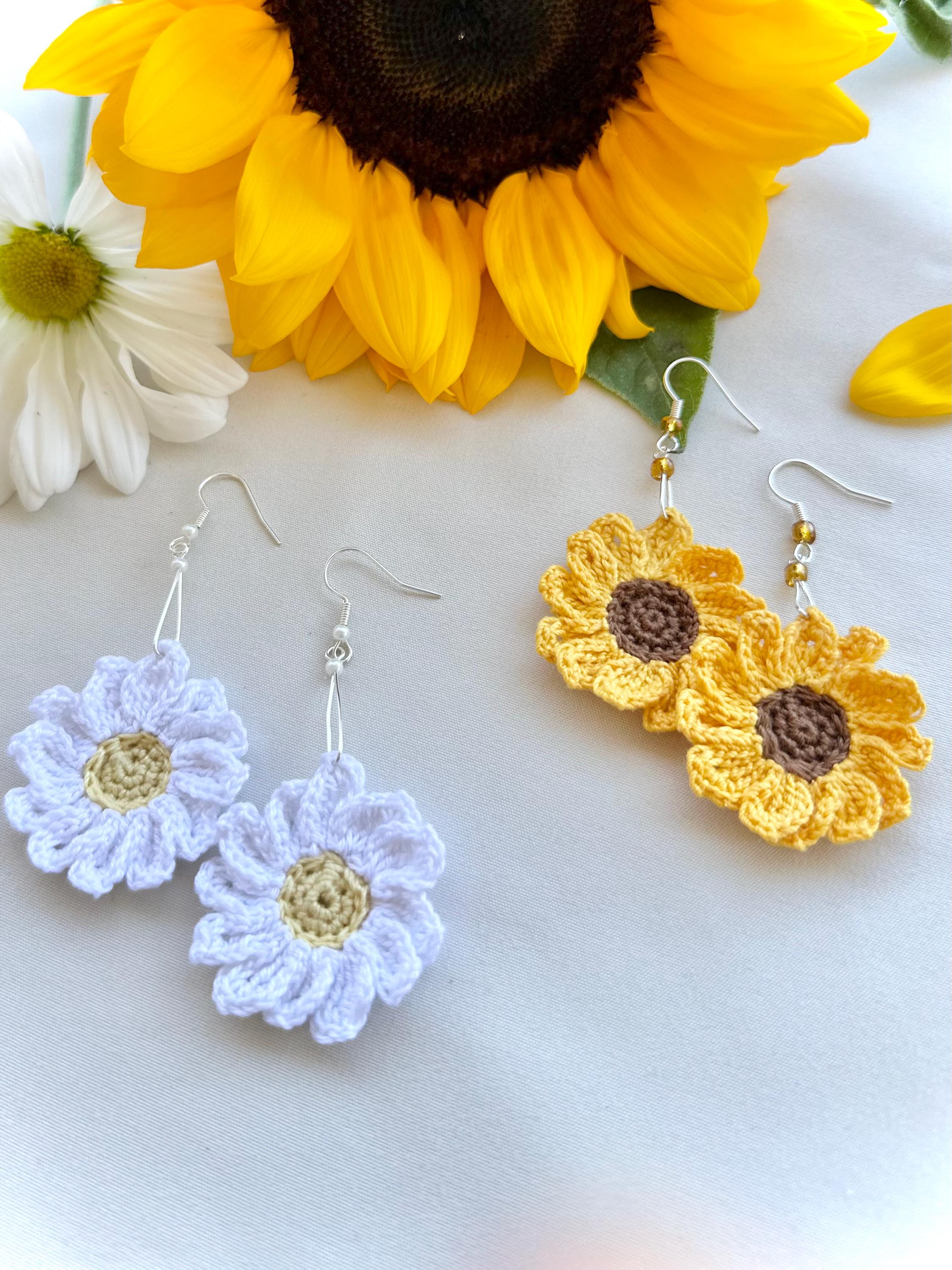 Sunflower Daisy Crochet Earrings Pattern PDF Download - Etsy