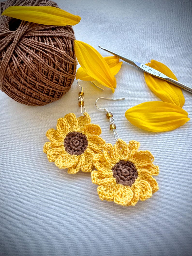 Sunflower Daisy Crochet Earrings Pattern PDF Download - Etsy