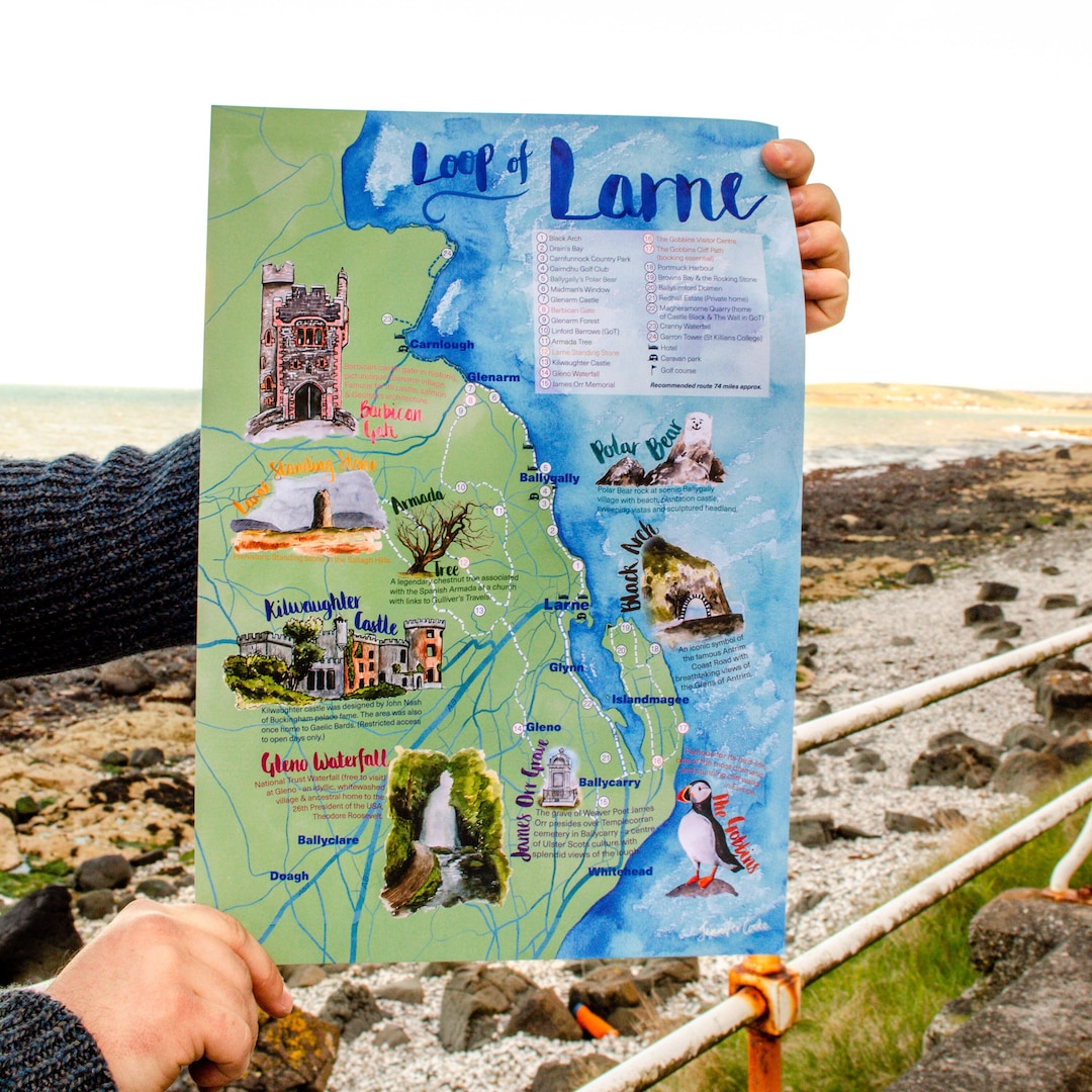 Loop of Larne Map Digital Art Print A3 Illustrated Map, Northern ...