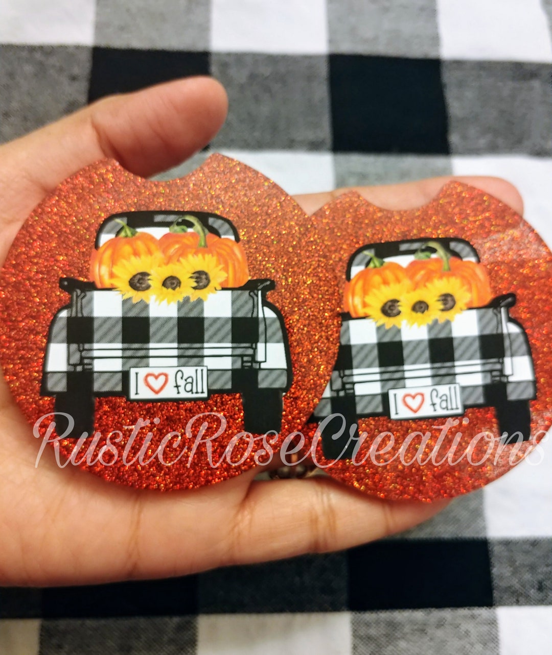 Fall Car Coasters Glitter Car Coasters Buffalo Plaid - Etsy