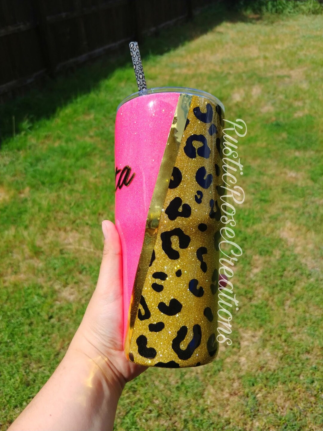 Glitter Cheetah Print Tumbler | Pink Glitter Tumbler | Leopard Print ...