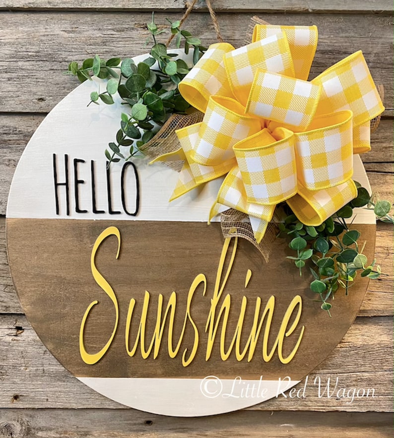 Hello Sunshine Door Hanger Porch Sign Wreath Spring Door Etsy