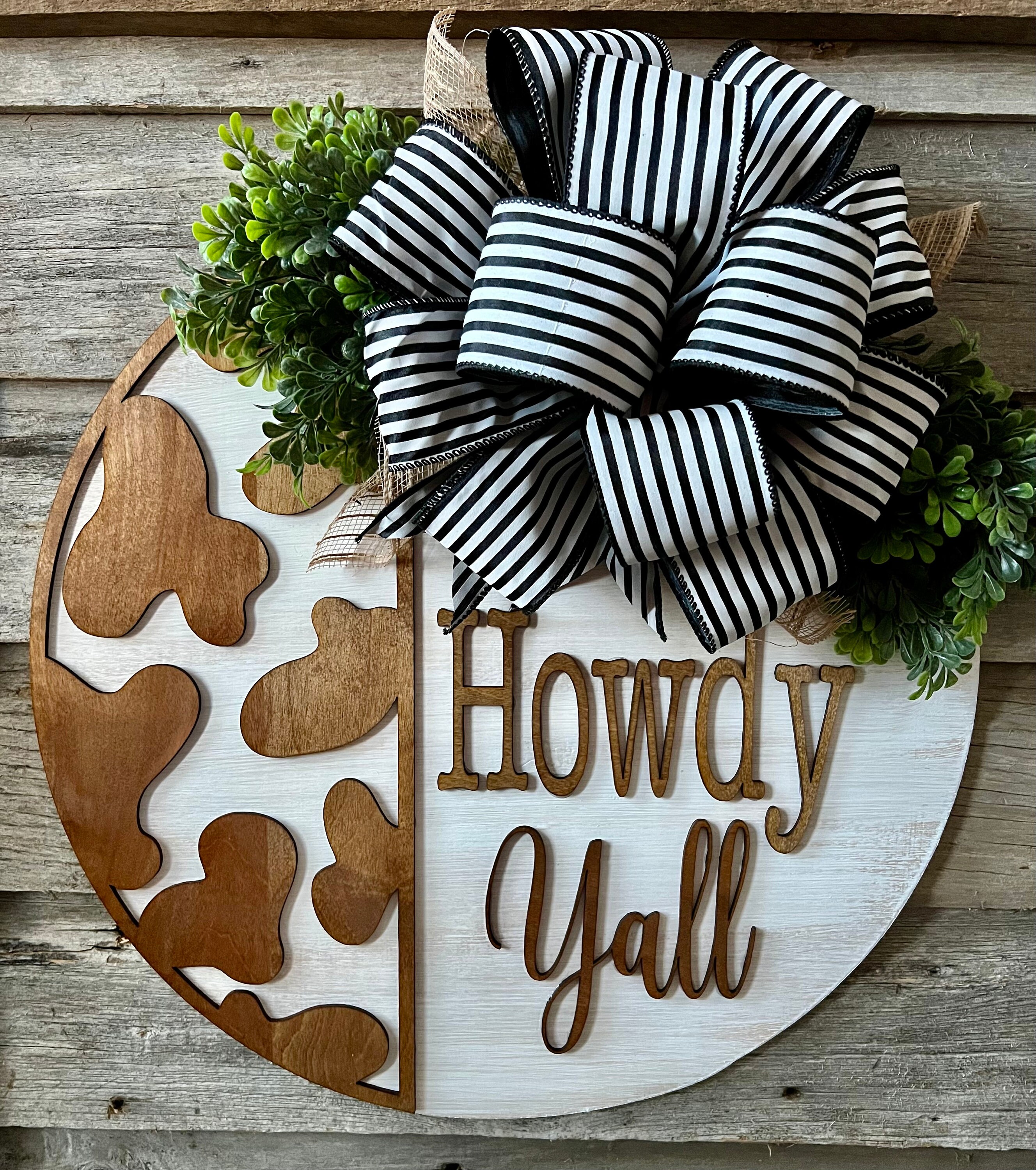 Howdy Yall Door Hanger Cow Front Door Sign Front Porch Sign Home Decor ...