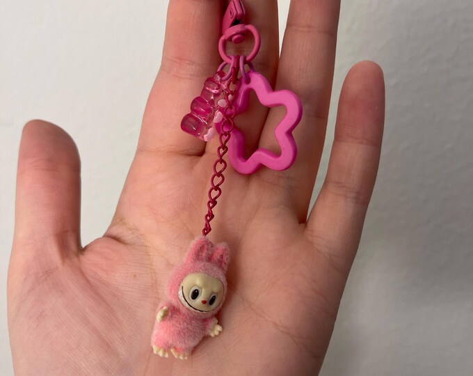 Pink Labubu Monster Inspired Keychain - Popmart Inspired Labubu ...