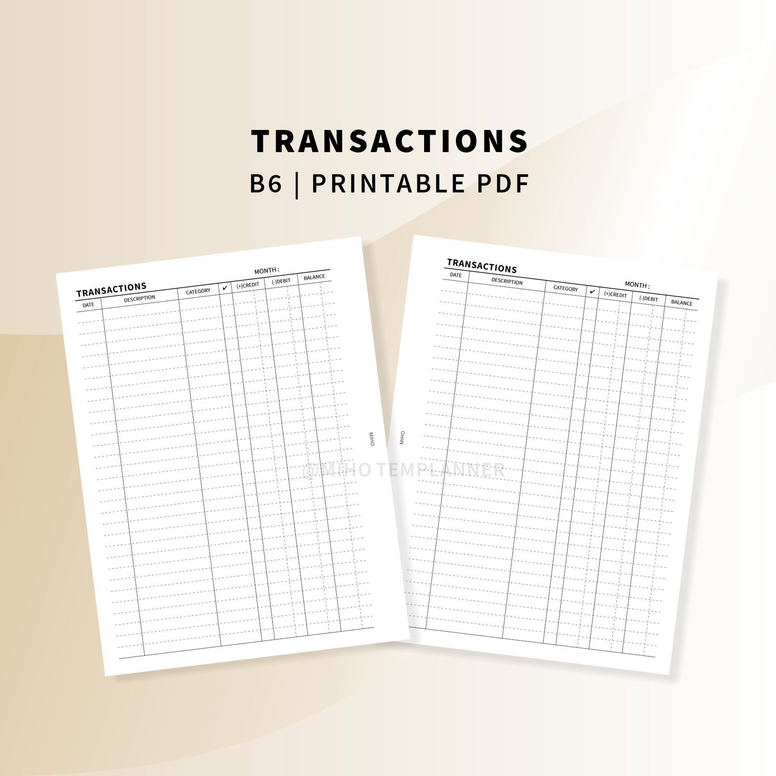 Expense Transactions Tracker B6 size Printable Inserts PDF | Etsy