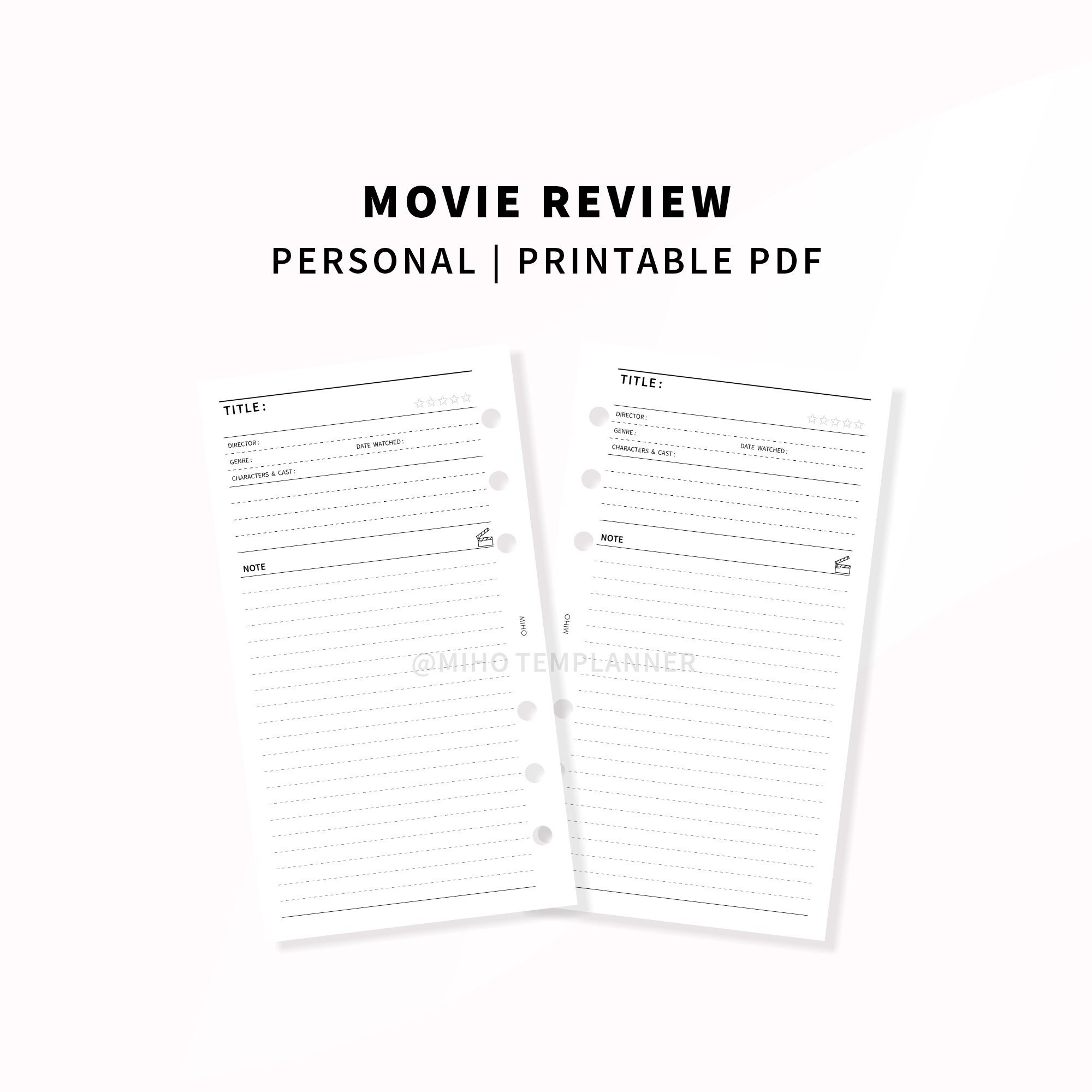 Paper & Party Supplies Movie Review Printable Movie Log Journal Planner ...