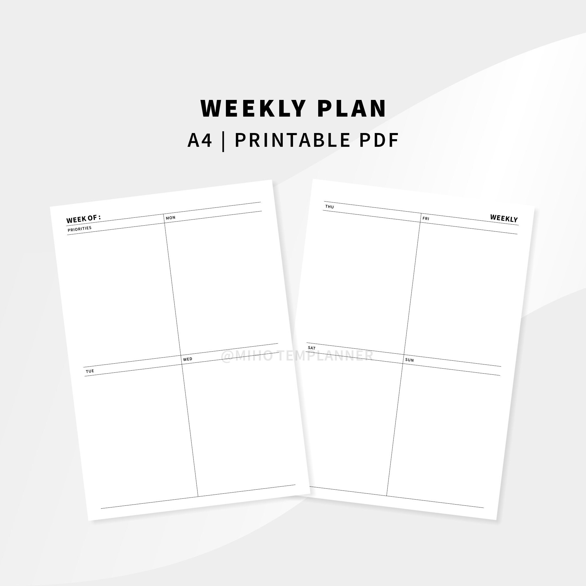 Weekly Planner Printable A4 size Minimalist Weekly Overview | Etsy