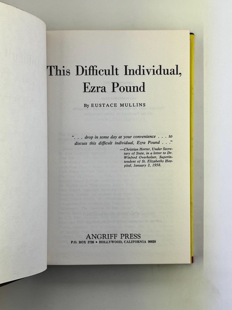 This Difficult Individual: Ezra Pound by Eustace Mullins | Vintage ...