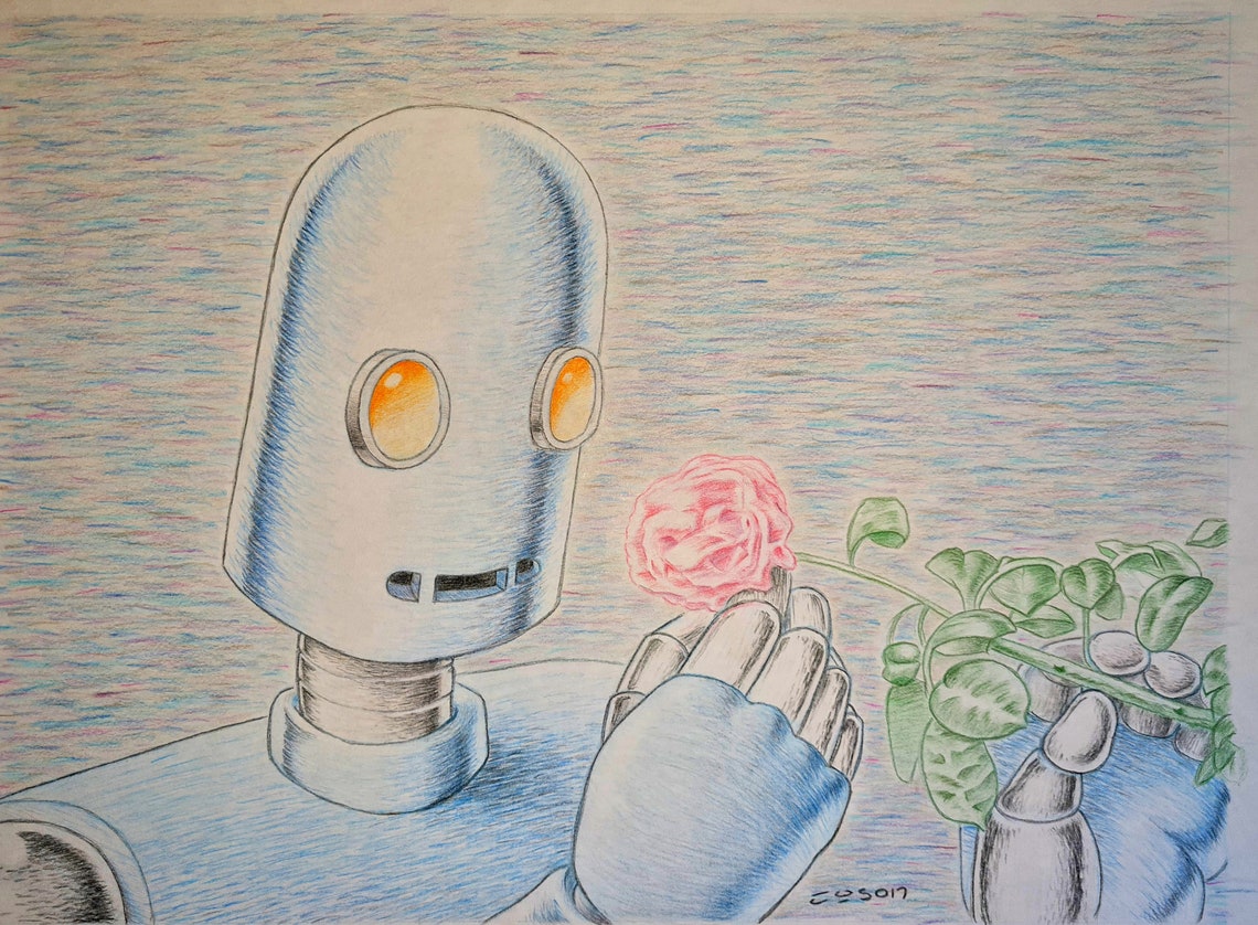 Robot and Rose, Droid, Flower - Etsy