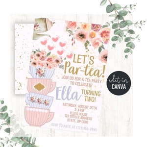 Tea Party Digital Invitation Template Let's Par-tea Digital Invite ...